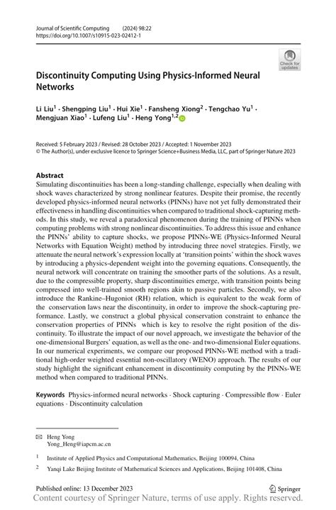 Discontinuity Computing Using Physics Informed Neural Networks Request PDF