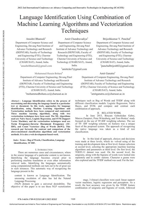 Pdf Language Identification Using Combination Of Machine Learning Algorithms And Vectorization