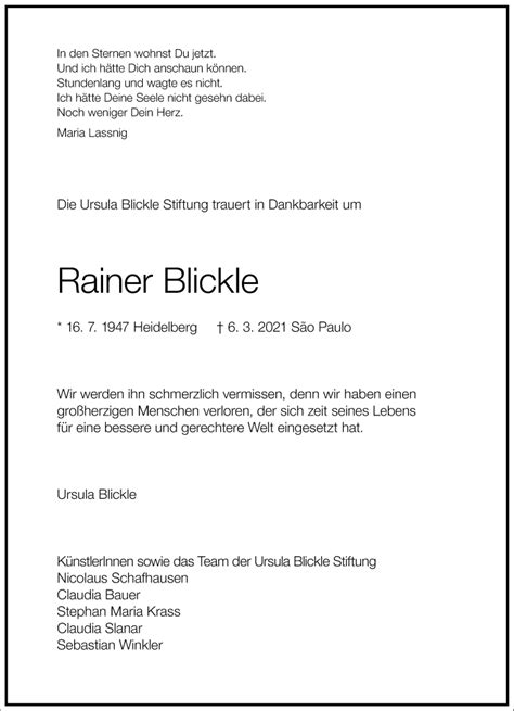 Traueranzeigen Von Rainer Blickle Frankfurter Allgemeine Lebenswege