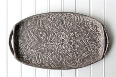 New Charcoal Pottery Tray Deep Gray Lace Ceramic Etsy Pottery