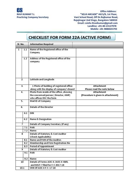 Checklist For Form 22a Active Form Information Required Sl No Pdf Government