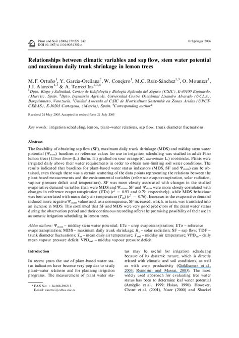 Pdf Relationships Between Climatic Variables And Sap Flow Stem Water