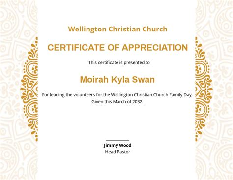 Church Certificate Of Appreciation Template [free Pdf] Word Doc Psd Indesign Apple