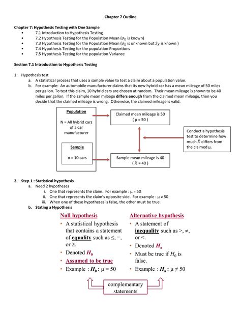 Chapter 7 Statistics Notes Chapter 7 Outline Chapter 7 Hypothesis