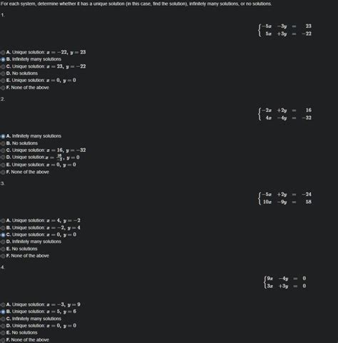 Solved For Each System Determine Whether It Has A Unique Chegg
