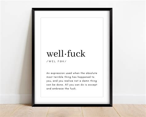 Fuck Definition Printable Wall Art Swear Word Prints Etsy
