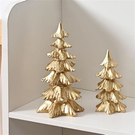 Festglox Gold Christmas Tree Figurines Small Resin Christmas Trees