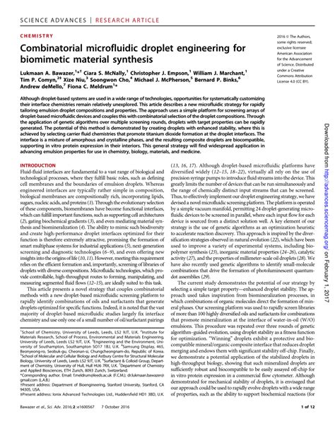 Pdf Combinatorial Microfluidic Droplet Engineering For Biomimetic