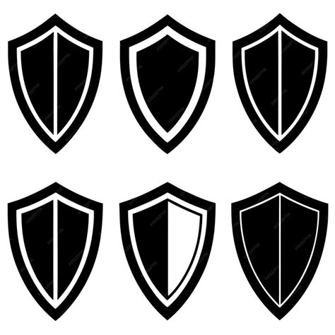 A Set Of Black And White Shield Images With A White Background
