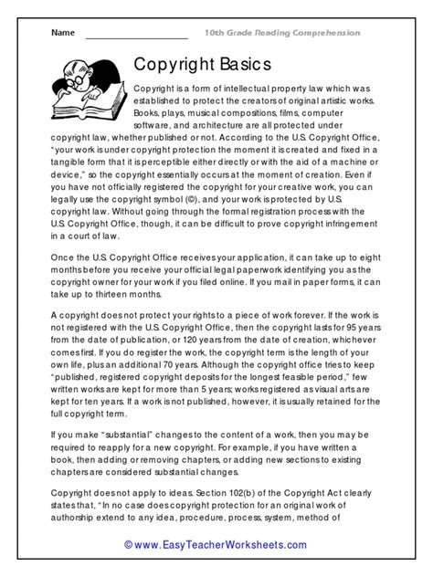 10th Grade Reading Comprehension Pdf Copyright Copyright Law Of