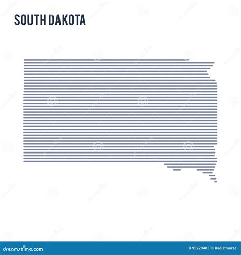 Vector Abstract Hatched Map Of State Of South Dakota With Lines Isolated On A White Background