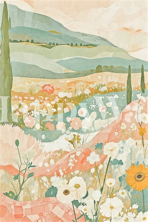 Wildflower Garden Blush Pastel Sage Wallpaper