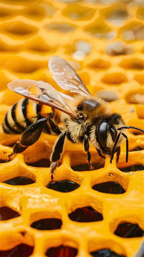 Closeup Honey Bee Producing Honey Natural Process Vertical Mobile