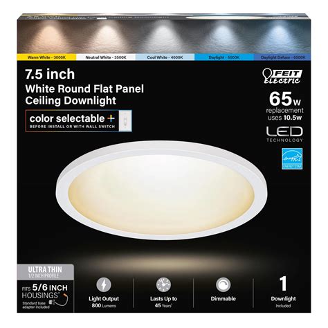 Feit Led Flat Panel Ceiling Downlight Selectable Color Temperature White Finish 10 5 Watts 7