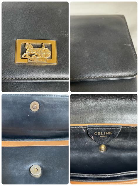 Celine Vintage Carriage Flap Leather Clutch Bag Black Gold Metal Etsy