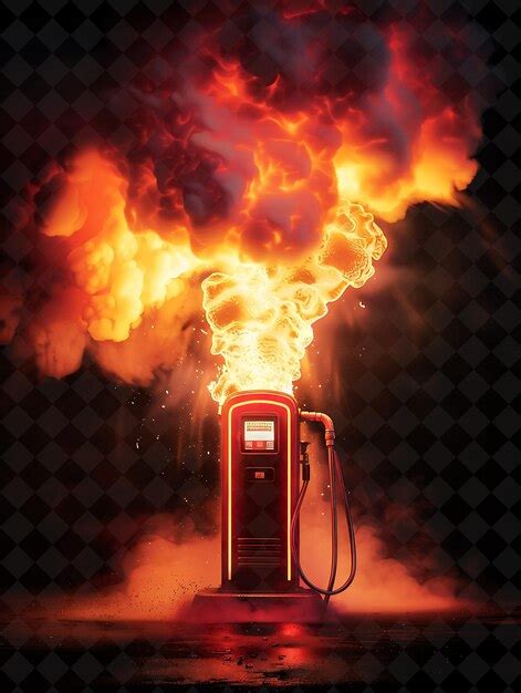 Fuel Explosion With Gas Pump Fire And Smoke Warm Red And Yel Png Neon