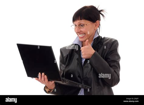 Woman Laptop Notebook Computers Computer Isolated Spectacles Glasses
