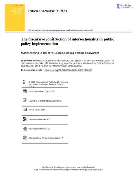 Pdf The Discursive Construction Of Intersectionality In Public Policy
