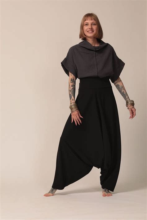 Black Harem Pants Womens Harem Pants Drop Crotch Pants Oversized