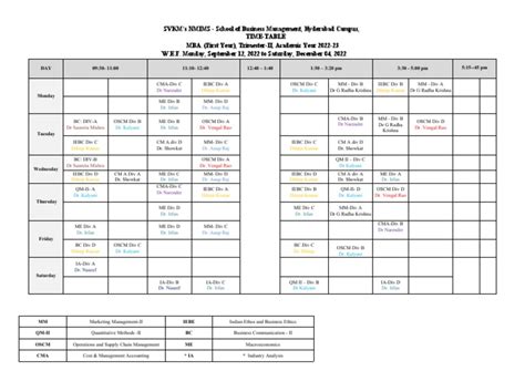 Revised Time Table 1st Year Trim Ii Pdf Business
