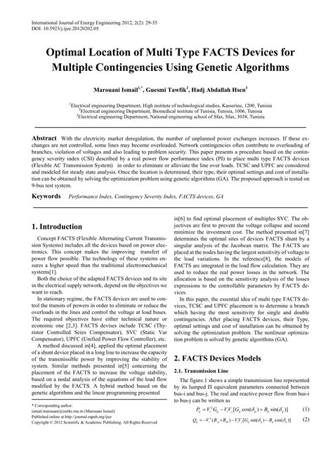 Pdf Optimal Location Of Multi Type Facts Devices For Multiple Contingencies Using Genetic