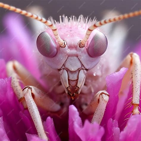 Premium Ai Image A Pink Grasshopper Sits On A Purple Flower