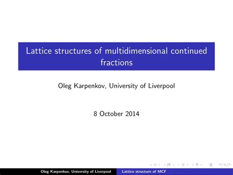 Ppt Lattice Structures Of Multidimensional Continued Fractions Oleg