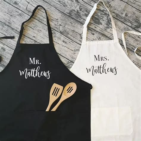 Personalized Custom Mr Mrs Bride Groom Couple Apron Wedding Engagement