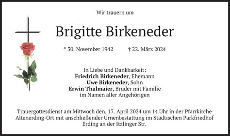 Traueranzeigen Von Brigitte Birkeneder Trauer Merkur De