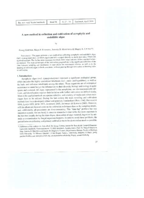 A New Method In Collection And Cultivation Of Aerophytic And Endolithic Algae