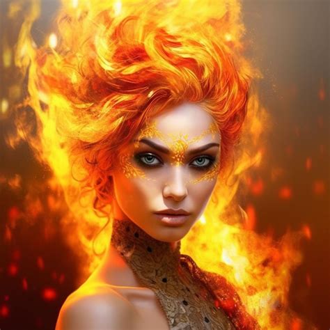 Premium Photo Full Body Woman Is A Girl Made Of Fire Fire Element Ai