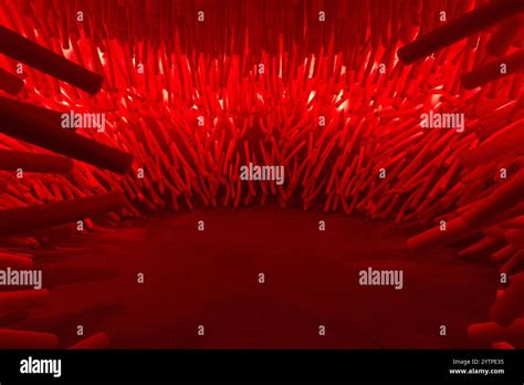 An Abstract Red Environment Featuring Various Organic Shapes And Creative Forms Of Art Stock