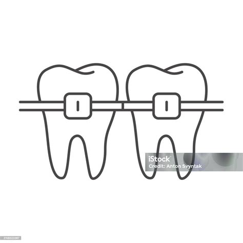 Dental Braces Icon Perfect Pixel Isolated On White Background Outline Tooth Braces Icon Stock