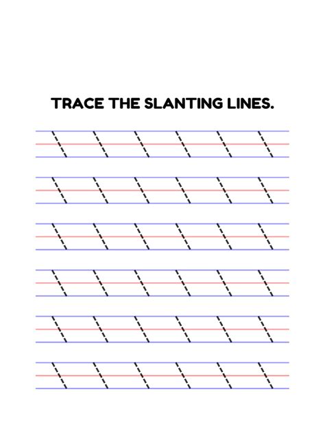 Colorful Simple Trace The Slanting Lines Worksheet Pdf