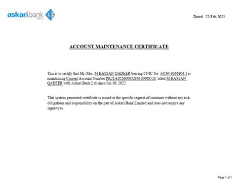 Account Maintenance Certificate Page 1 Of 1 Pdf