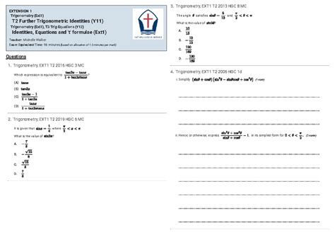 12 Ext 1 Hsc Double And Triple Angles 1 Trigonometry Ext1 T2 2016