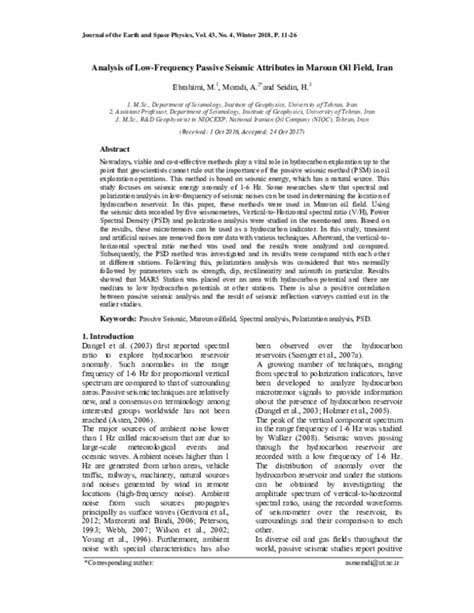 Pdf Analysis Of Low Frequency Passive Seismic Attributes In Maroun