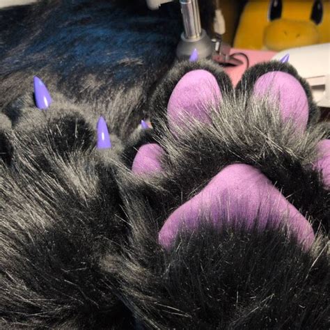 White And Purple Wolf Paw Gloves Fluffy Kitten Fursuit Paws Fox Paw