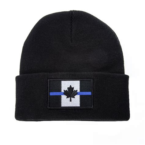 Thin Blue Line Canadian Flag Embroidered Beanie Thin Blue Line Usa