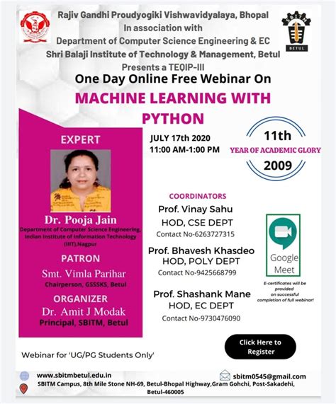 One Day Online Webinar On “machine Learning With Python” Sbitm