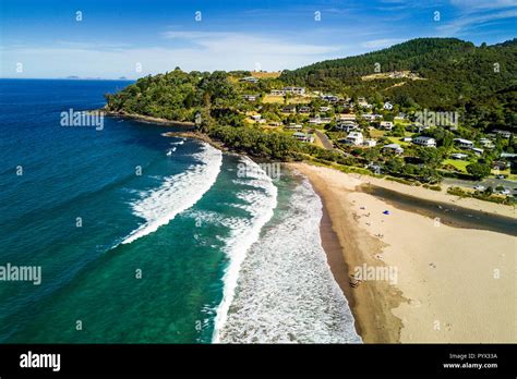 Aerial View Of Hot Water Beach In Coromandel Peninsula New Zealand