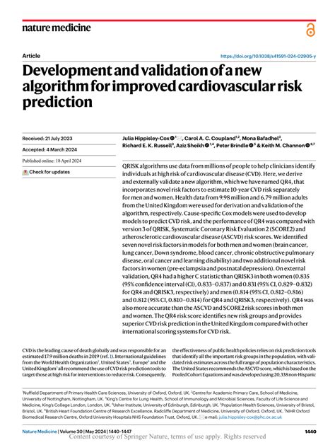 Pdf Development And Validation Of A New Algorithm For Improved
