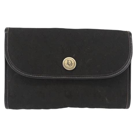 Christian Dior Vintage Honeycomb Chain Canvas Black Canvas Shoulder Ba