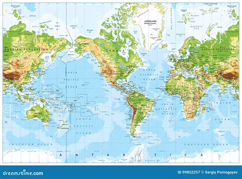 Carte Physique Amérique Du Monde Centrée Et Bathymétrie Illustration De