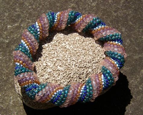 Dramatic Soft Color Spiral Beaded Rope Bangle Bracelet