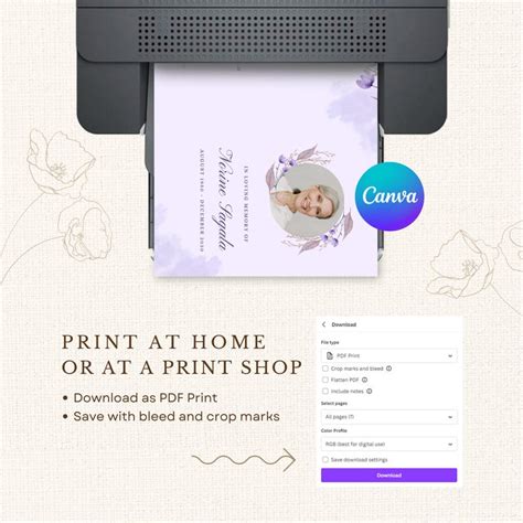 Lavender Funeral Program Template Editable Bifold Canva Digital