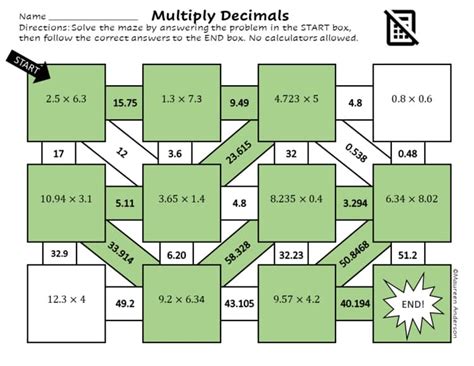 Multiply Decimals Maze By Maureen Anderson Math Tpt