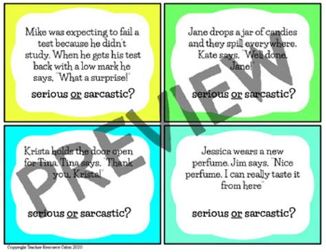 Detecting Sarcasm Task Cards Figurative Language Social Skills [editable]