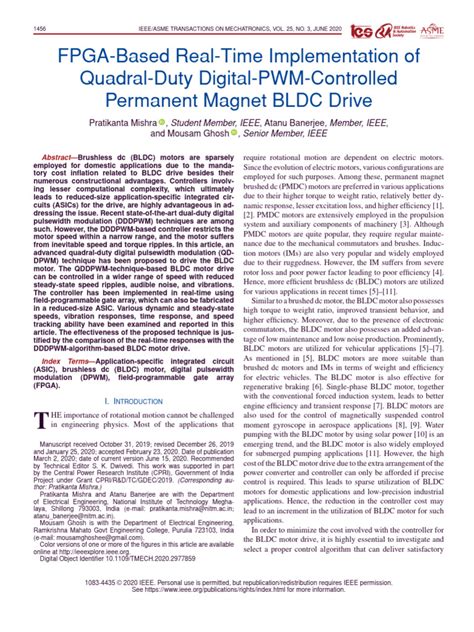Fpga Based Real Time Implementation Of Quadral Duty Digital Pwm Controlled Permanent Magnet Bldc