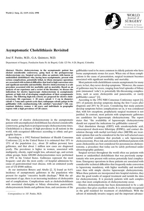 Pdf Asymptomatic Cholelithiasis Revisited